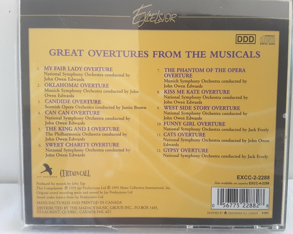 GREAT OVERTURES FROM MUSICALS CD My Fair Lady, Phantom, Gypsy, Oklahoma ...