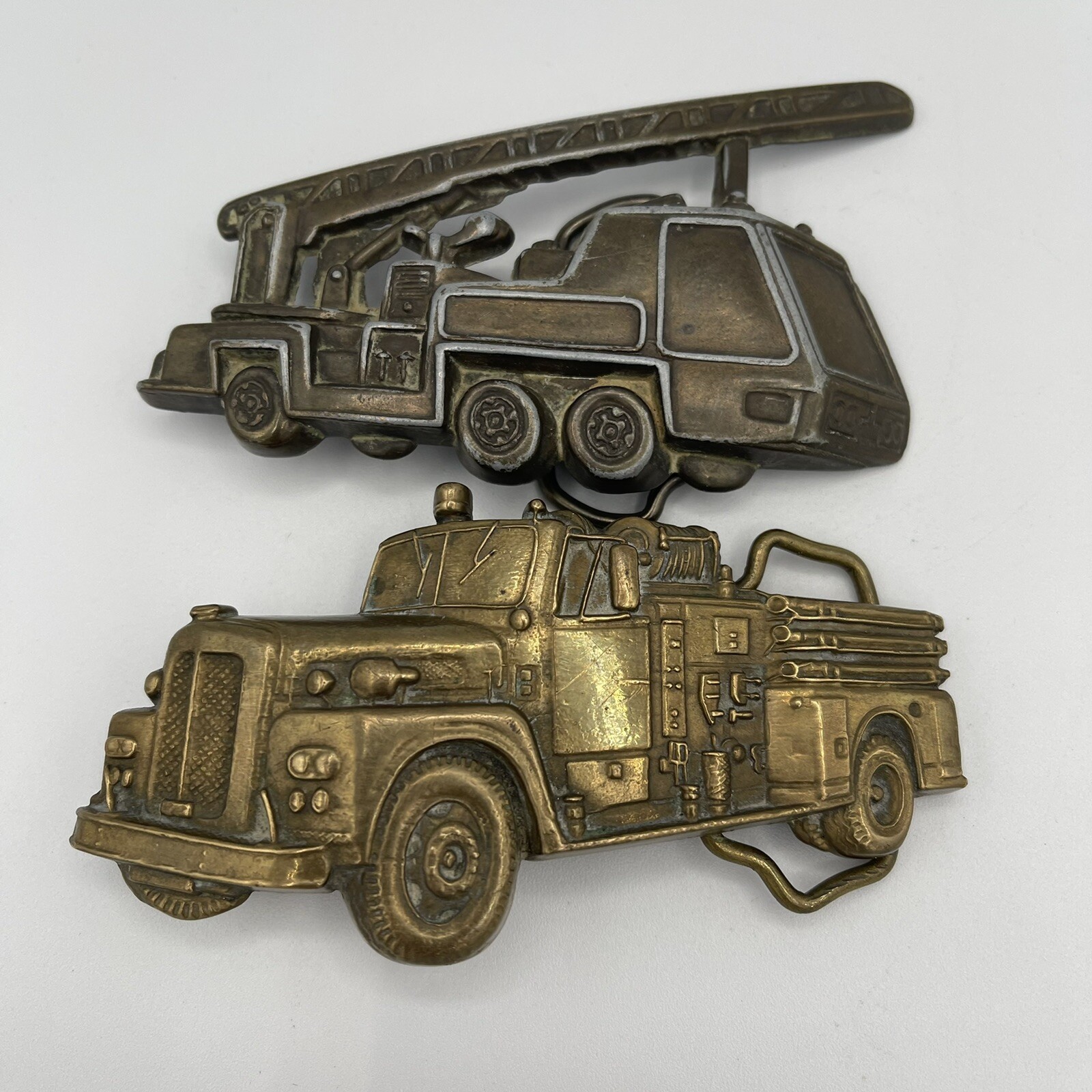 Lot Of 2 Brass Vintage Fire Truck Belt Buckles 1978 B… - Gem