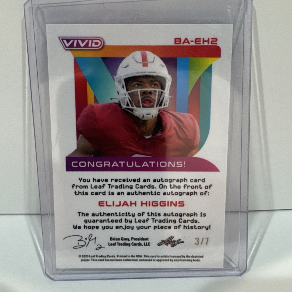 2023 Leaf Vivid Elijah Higgins #BA-EH2 Purple Refractor Auto /7 | eBay UK