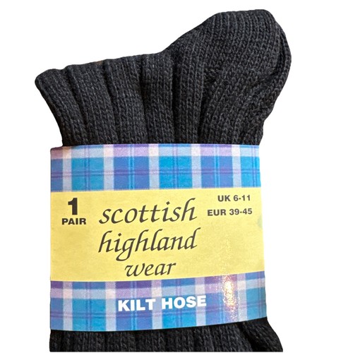 2 PAIRS MENS KILT SOCKS BLACK Rich WOOL Blend Traditional Long Hose ...