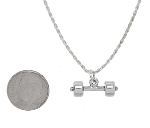 Sterling Silver Solid 3D Dumbbell Barbell Charm with Rope Chain ...