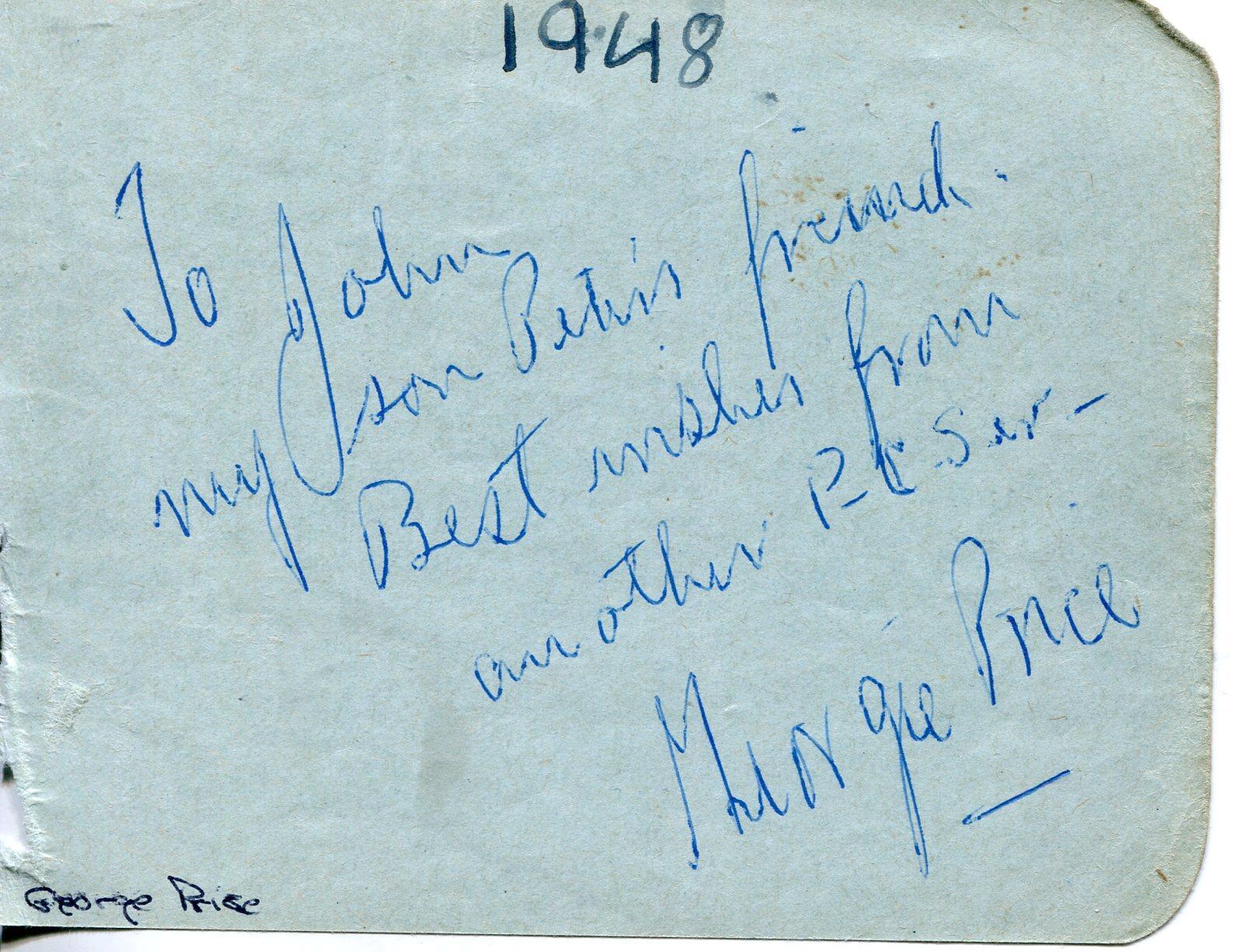 GEORGIE PRICE COMEDIAN / VAUDEVILLE / RADIO / MOVIE ACTOR SIGNED PAGE ...