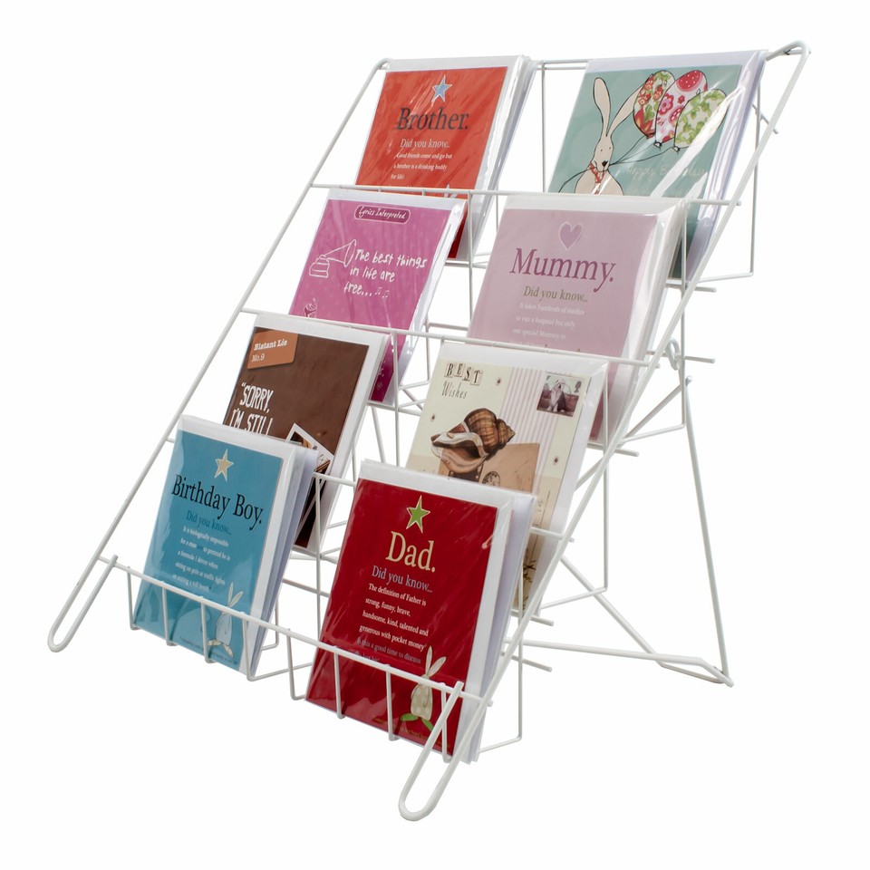 Counter Standing Card Rack in White for Shops & Stalls - Collapsible ...