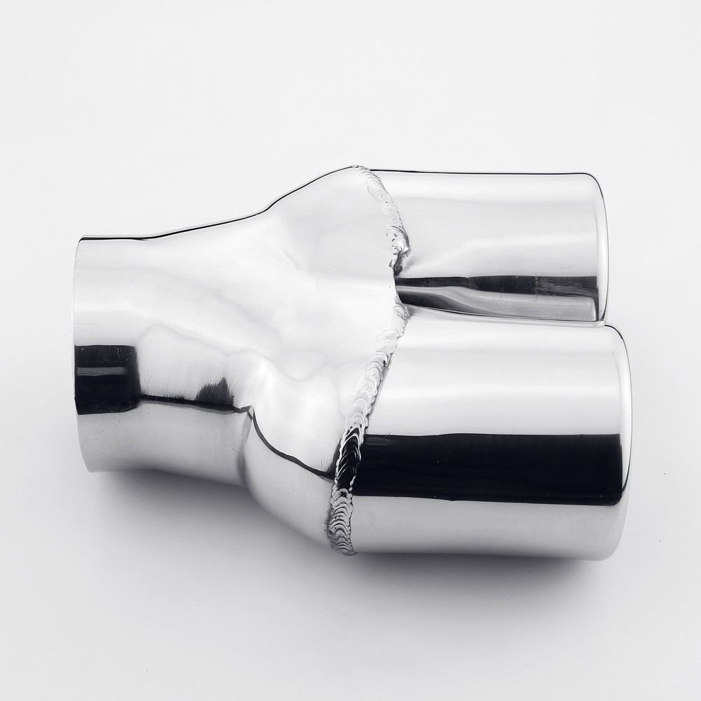 3 Inlet Dual 3 Out 6.7 Long Rolled Round 304 Stainless Steel Exhaust ...