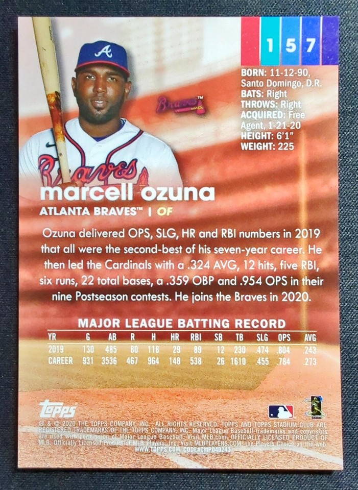 2020 Topps Stadium Club Chrome #157 Marcell Ozuna X-Fractor Parallel ...