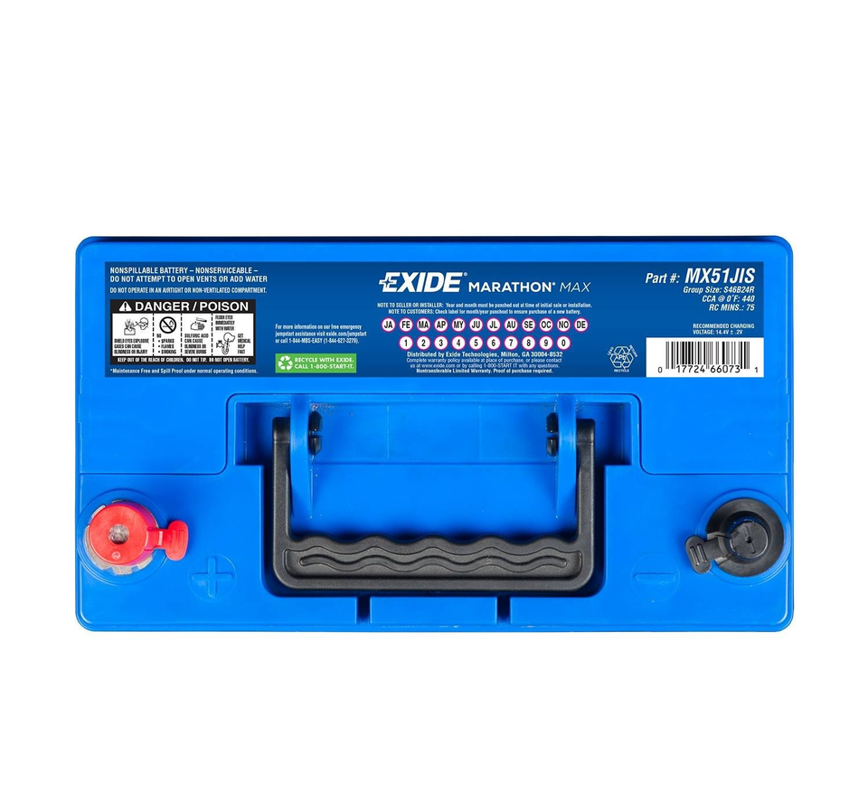 EXIDE MX51JIS Marathon Max AGM Car Truck Battery BCI Group: S46B24R ...