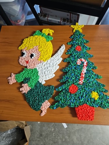 2 VTG Christmas Melted Plastic Popcorn Decoration Angel And Christmas ...