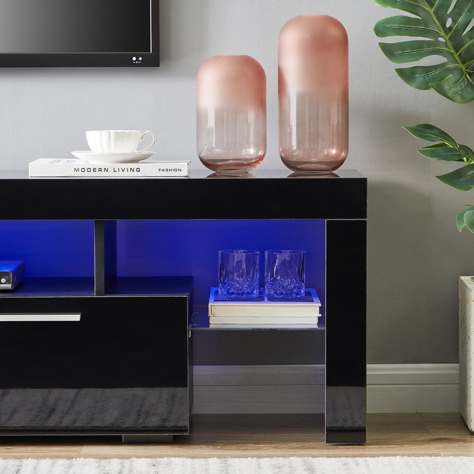 TV Stand Unit Cabinet Center Media Console Table Entertainment with LED ...