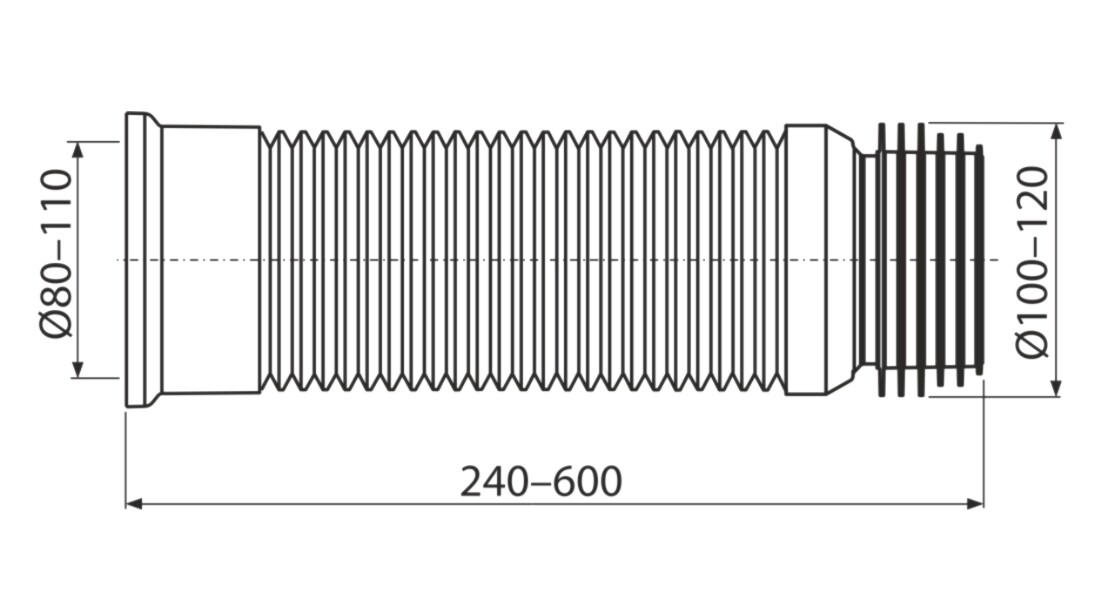 WC Anschluss flexibel Rohr Abfluss Stutzen Toilette weiß Universal 240 ...
