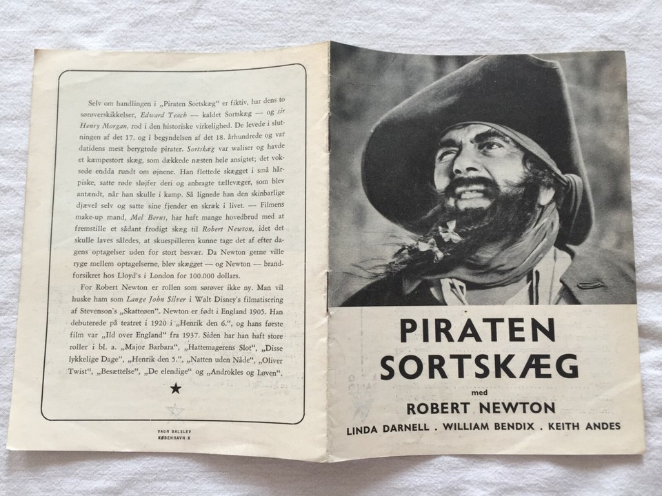 Blackbeard, The Pirate Robert Newton Linda Darnell 1952 Vtg Danish ...