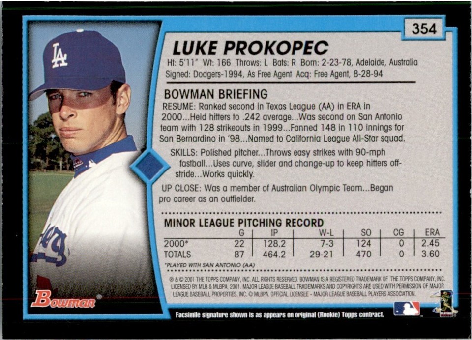 2001 Bowman #354 Luke Prokopec Los Angeles Dodgers | eBay