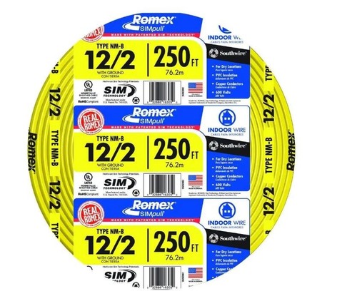 New ! 250 ft. 12/2 Solid Romex SIMpull CU NM-B W/G Wire, Yellow - Free ...