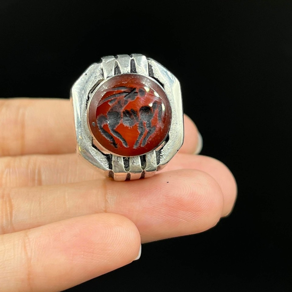 Ancient Roman deer Agate Intaglio Stone unique antique Silver Wonderful ...