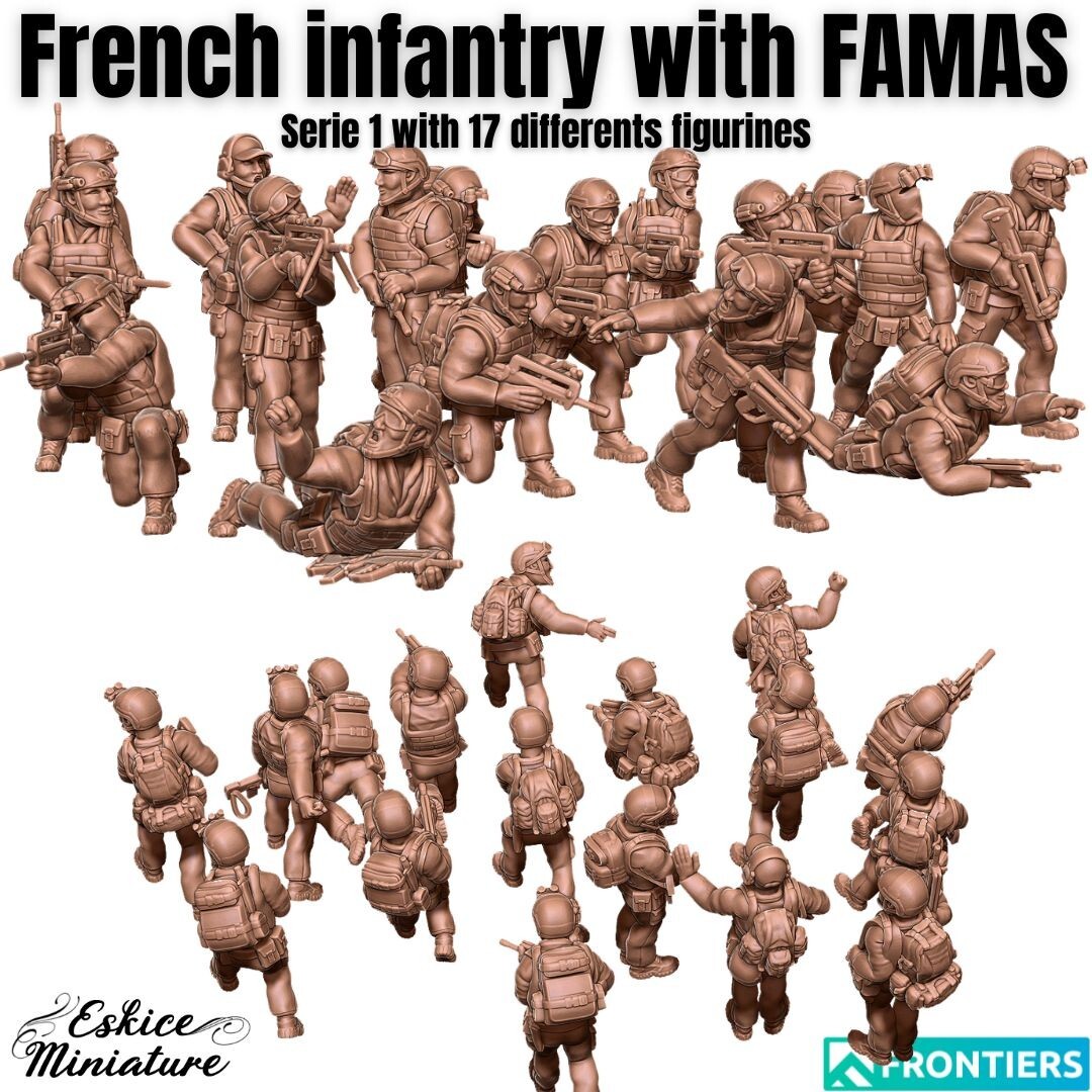 French Modern Infantry Squads w/ FAMAS Rifles, 17 Figures (28mm Scale ...