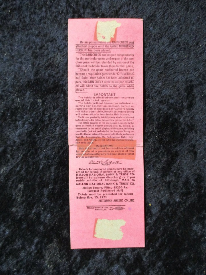 Vintage 1971 NLCS Pirates vs Giants Game #3 Ticket with Stub Clemente ...