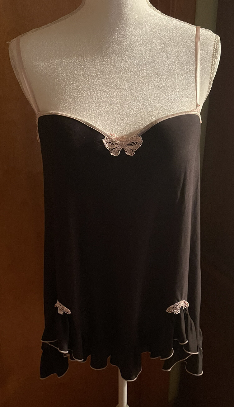 Studio By Donatella Nightie Black Pink Lace Trim Si… - Gem