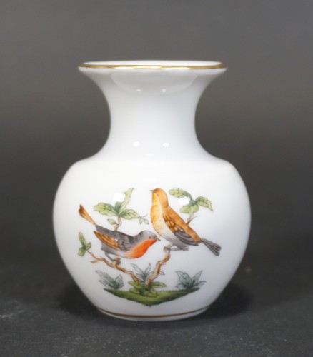 Herend Hungary 7193 Rothschild Porcelain Vase Small Bulbous Birds ...