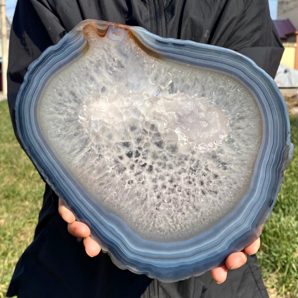 2.6LB Natural agate striped slice quartz crystal hand-cut raw mineral ...