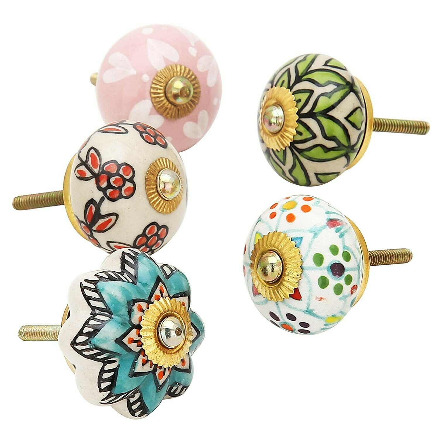 Ceramic knob Set of 10 -Vintage Colorful Handmade Round Floral knobs us | eBay