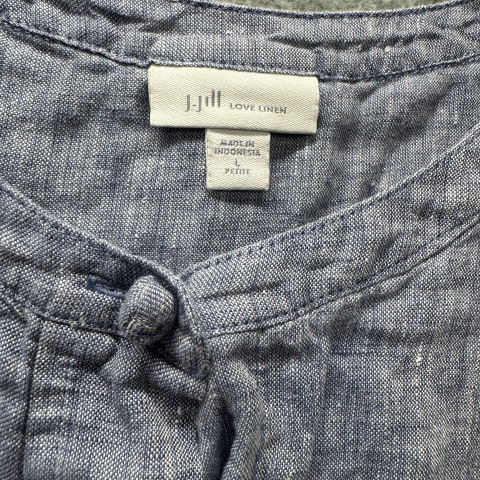 J Jill Blouse Womens Petite Large Lp Blue Love Linen Chambray Knot ...