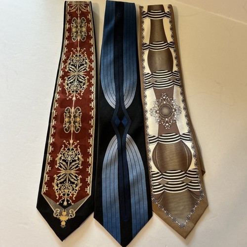 Umo Lorenzo Italy Men's Silk & Poly Neck Ties Lot Of 3 Artsy Geometric ...