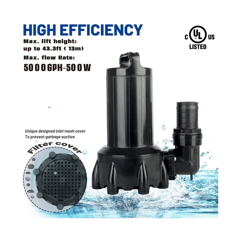 Large 5000GPH Submersible Outdoor Inline Pond Pump High Head Water Pump ...