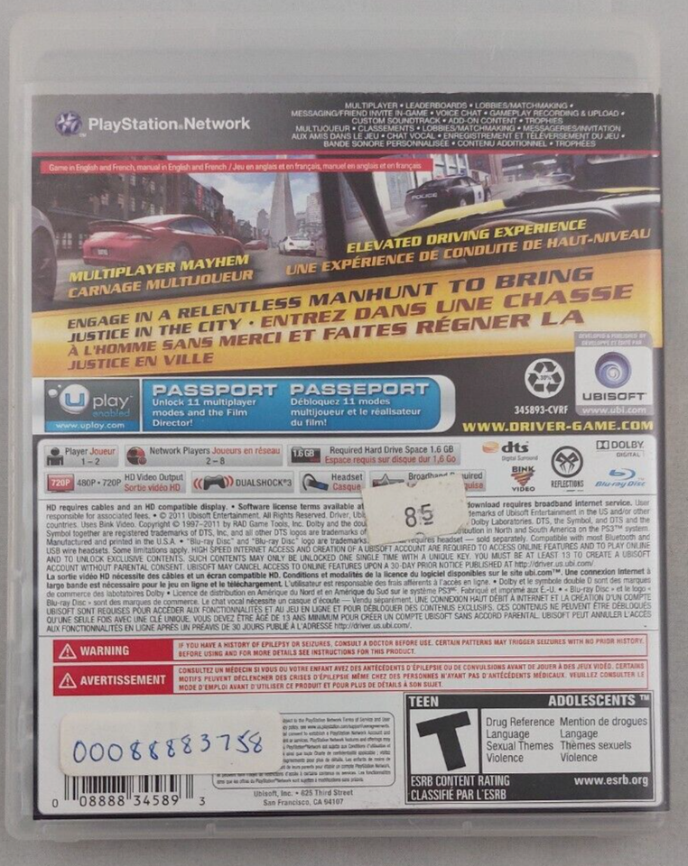 Driver: San Francisco (Sony PlayStation 3, PS3 2011) CIB / Complete ...