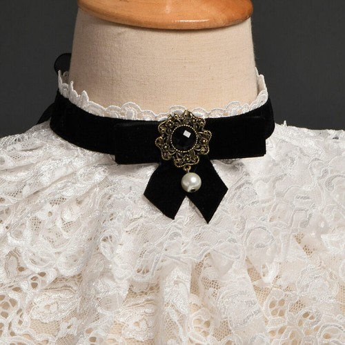 1pc Lolita Neck Collar Neck Ruff Lace up Bowknot Ribbon Choker Cosplay ...