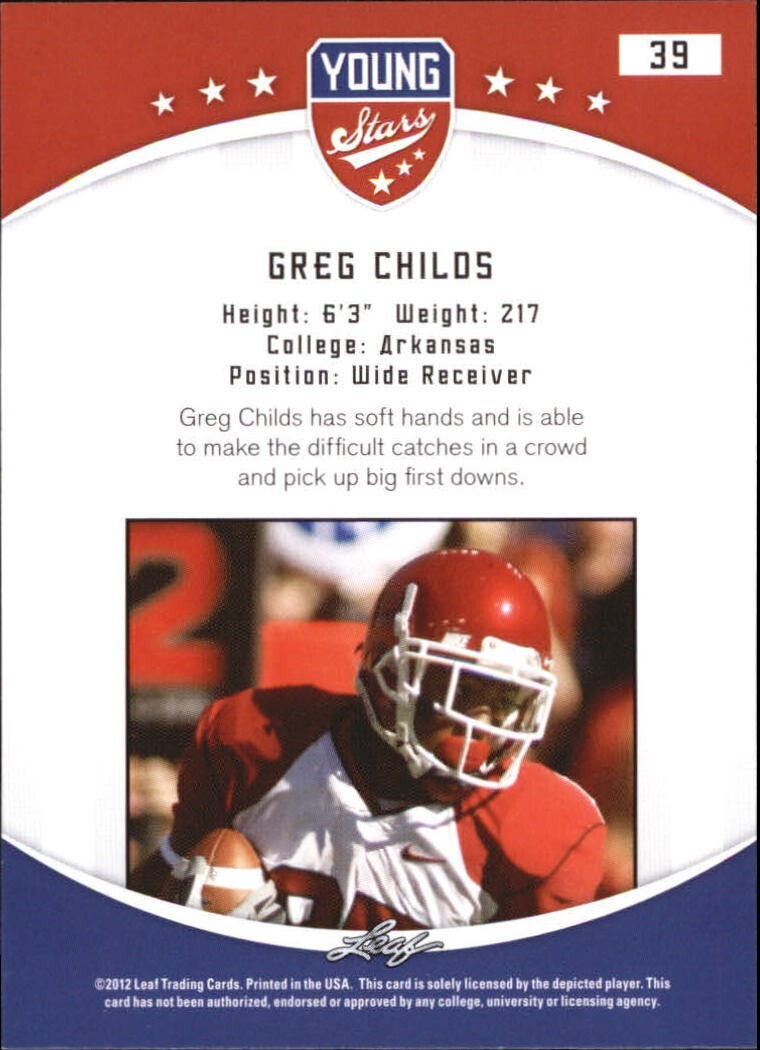 2012 Leaf Young Stars Draft #39 Greg Childs | eBay
