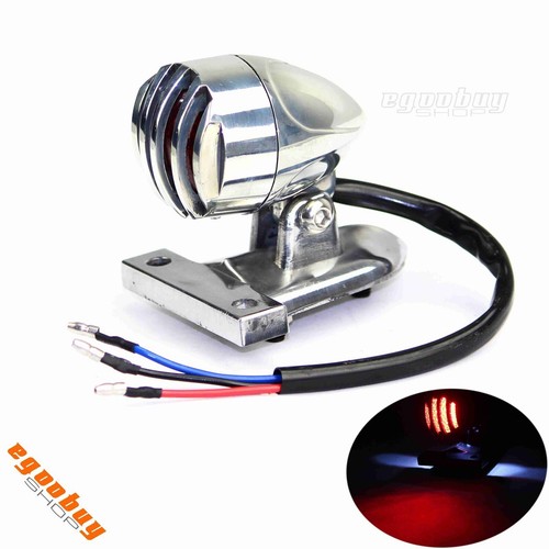 Chrome Bullet LED Tail Light w/Brake License Plate Light For Harley ...