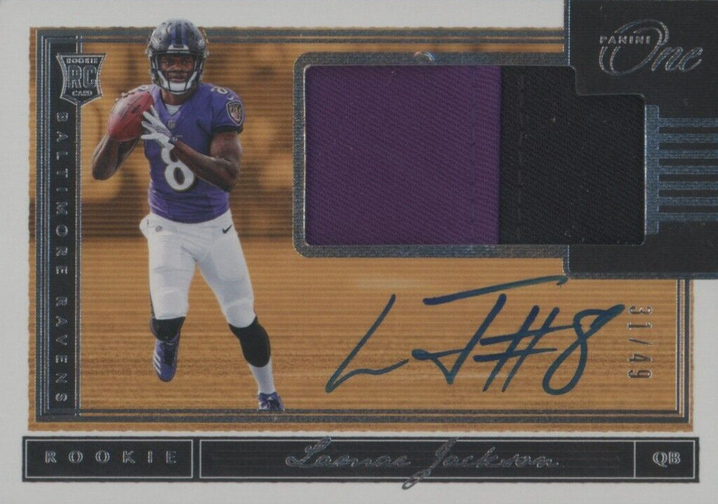 2018 Panini One - Rookie Patch Autograph #16 Lamar Jackson /49 (AU, MEM ...