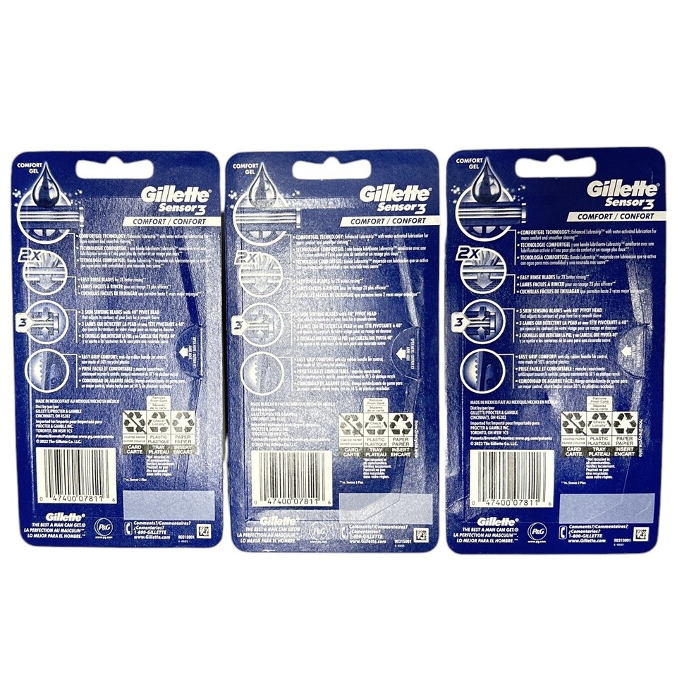 3 Gillette Sensor3 Men's Disposable Razor Packs, Blue, 4 ct. - 12 Total ...