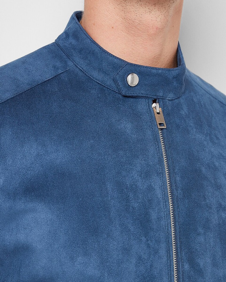 NEW EXPRESS $198 BLUE FAUX SUEDE BOMBER JACKET SZ M MEDIUM TALL | eBay