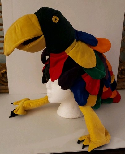 PARROT HEAD parrothead Groovy Stuff velvet Fabric Feathers Bird Hat ...