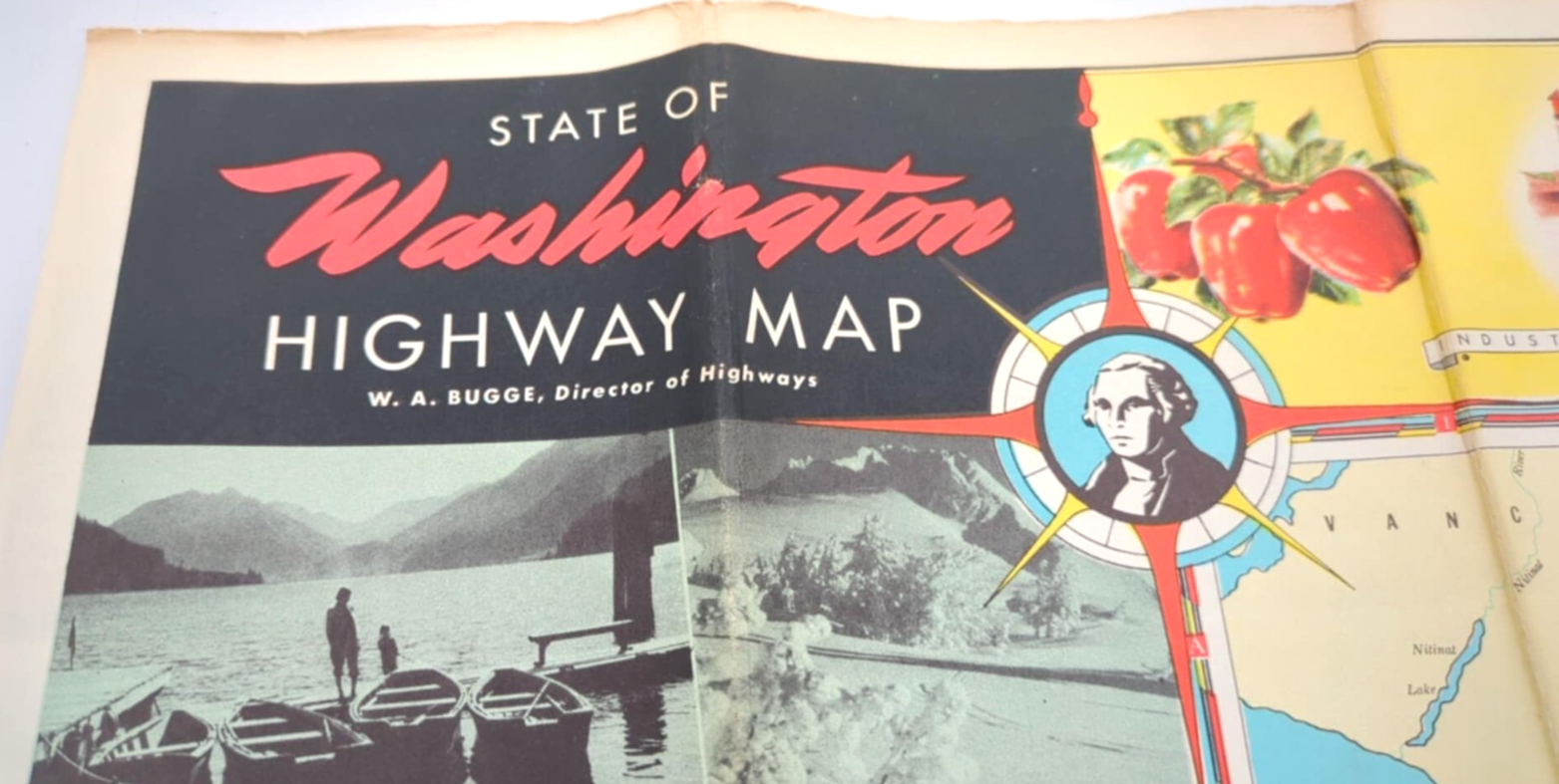 Original 1950 State Department Official Washington Highway Map Olympia ...