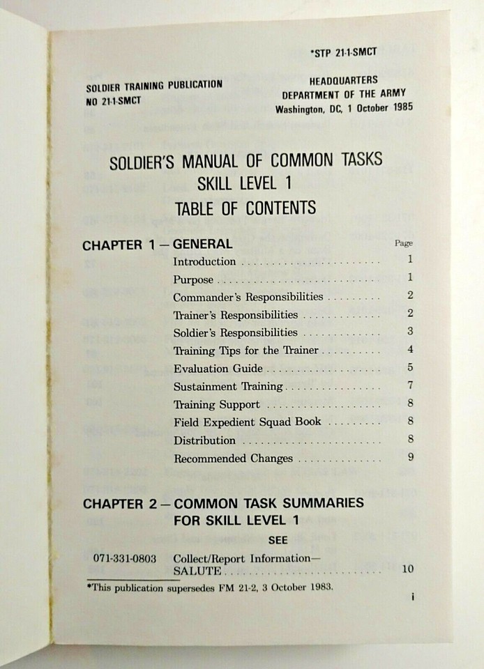 1985 Soldier's Manual of Common Tasks STP 21-1-SMCT, Skill Level 1 ...