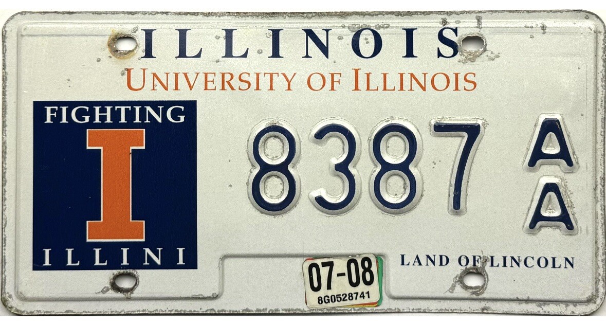 *99 CENT SALE* 2008 University Of Illinois License Plate #8387AA No ...