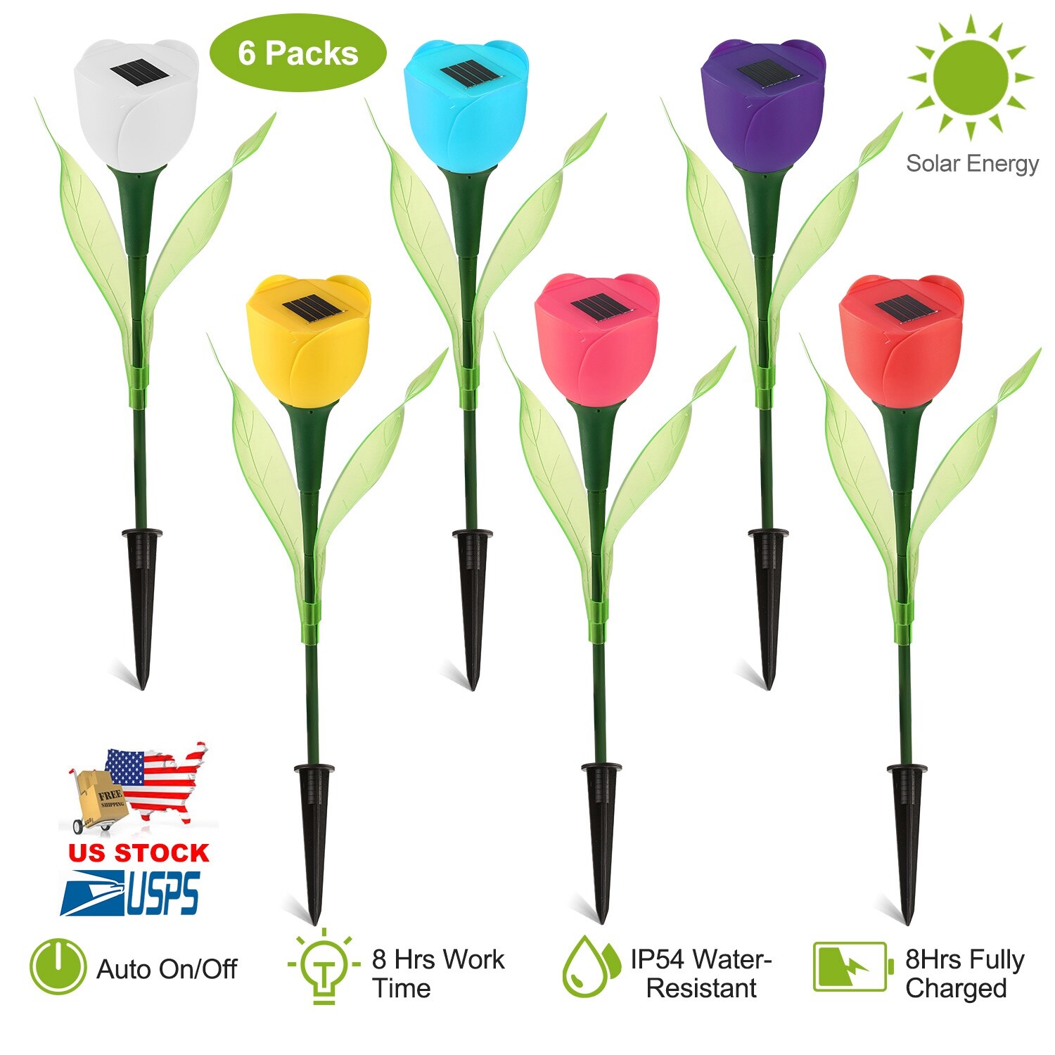 6x Outdoor Solar Powered LED Tulip Flower Lights Garden Lawn Pathway ...