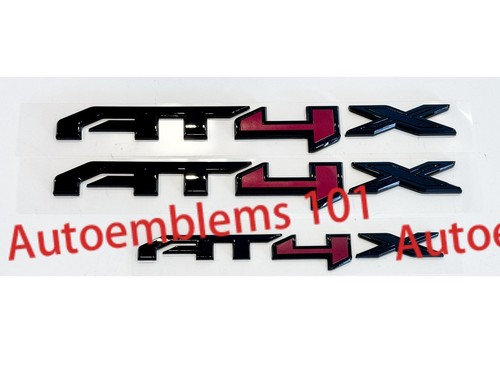 3PC Gloss Black Red Door Rear AT4X Canyon Emblem Badge 2023-2024 GMC ...