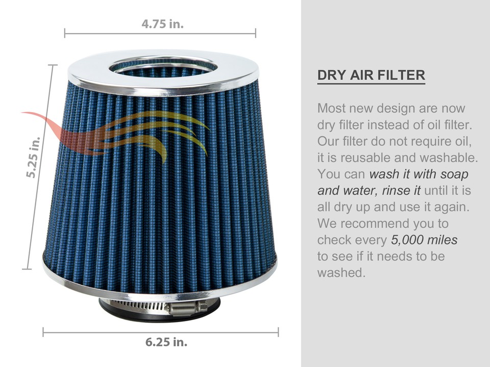 BLUE 2.75" Inches Inlet 70mm Cold Air Intake Cone Dry Type Filter CD | eBay