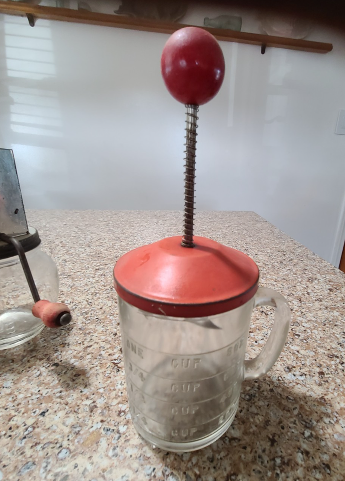 2 Vintage Hazel Atlas Glass Kitchen Tools, Manual Grinder & Chopper Red ...