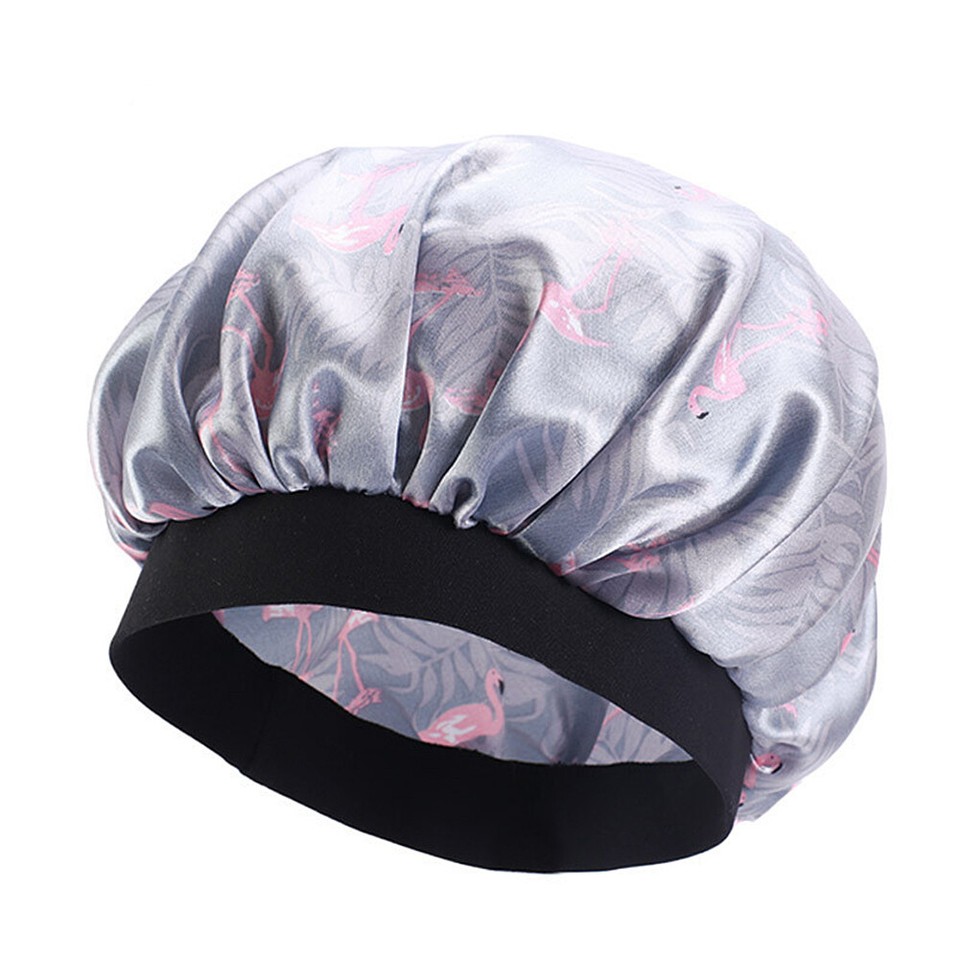 US Women Satin Night Sleep Cap Hair Bonnet Hat Silk Head Cover Wide ...