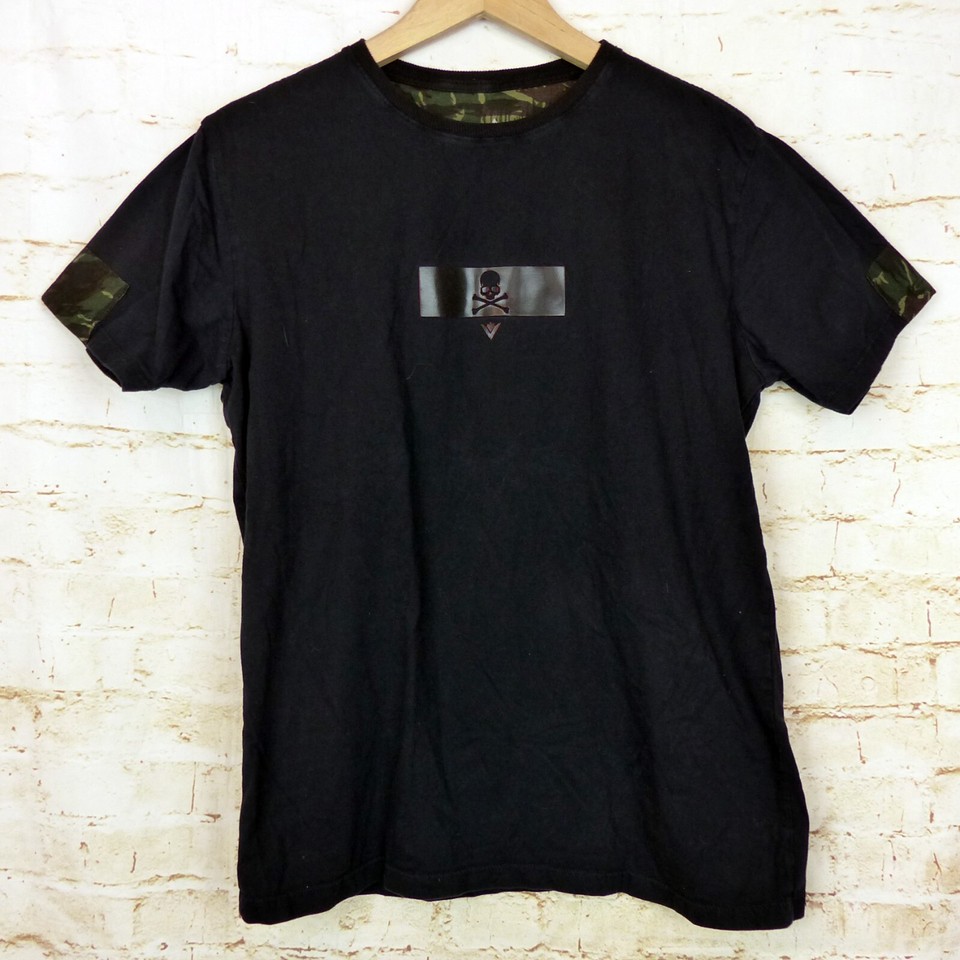 Vency Clothing Brazil Skull Patch T-Shirt Mens L Black Crossbones Camo ...
