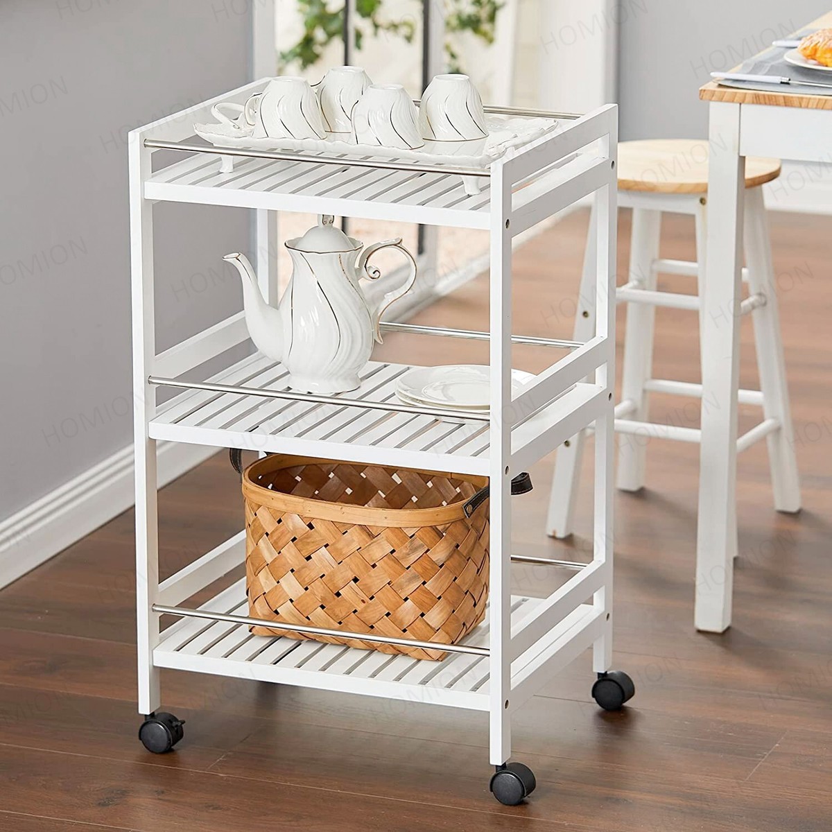 Furniture Wooden Cart On Rollers Prep & Savour Kitchen Cart,Bamboo
