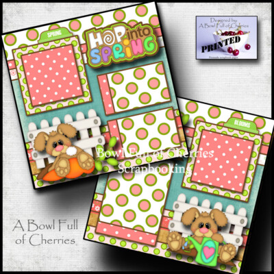 HOP INTO SPRING ~ 2 premade scrapbook pages paper piecing layout easter ...