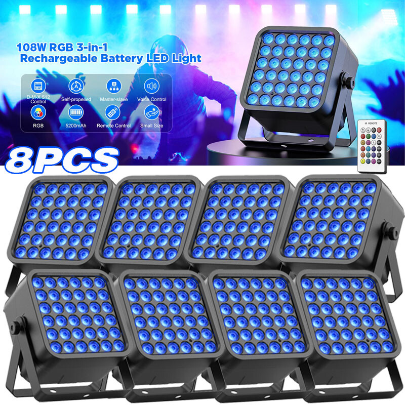 10PCS Rechargeable 36LED RGB Battery Par Stage Light DMX Party DJ Show ...
