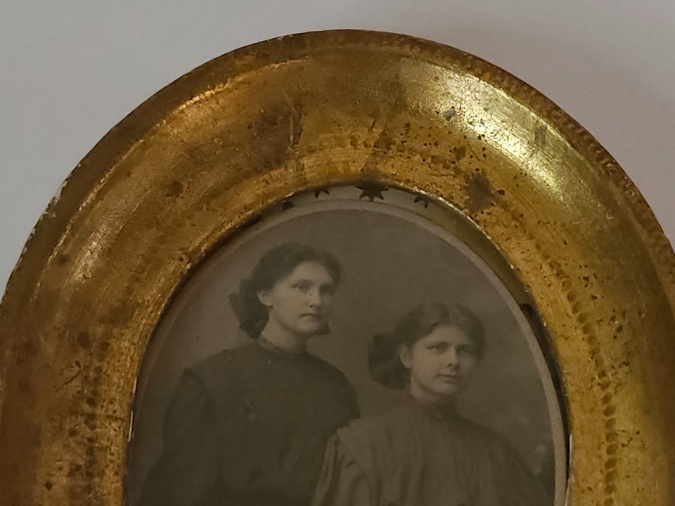 Vintage Deep Wood Oval Shaped Picture Frame Black White Two Women | eBay