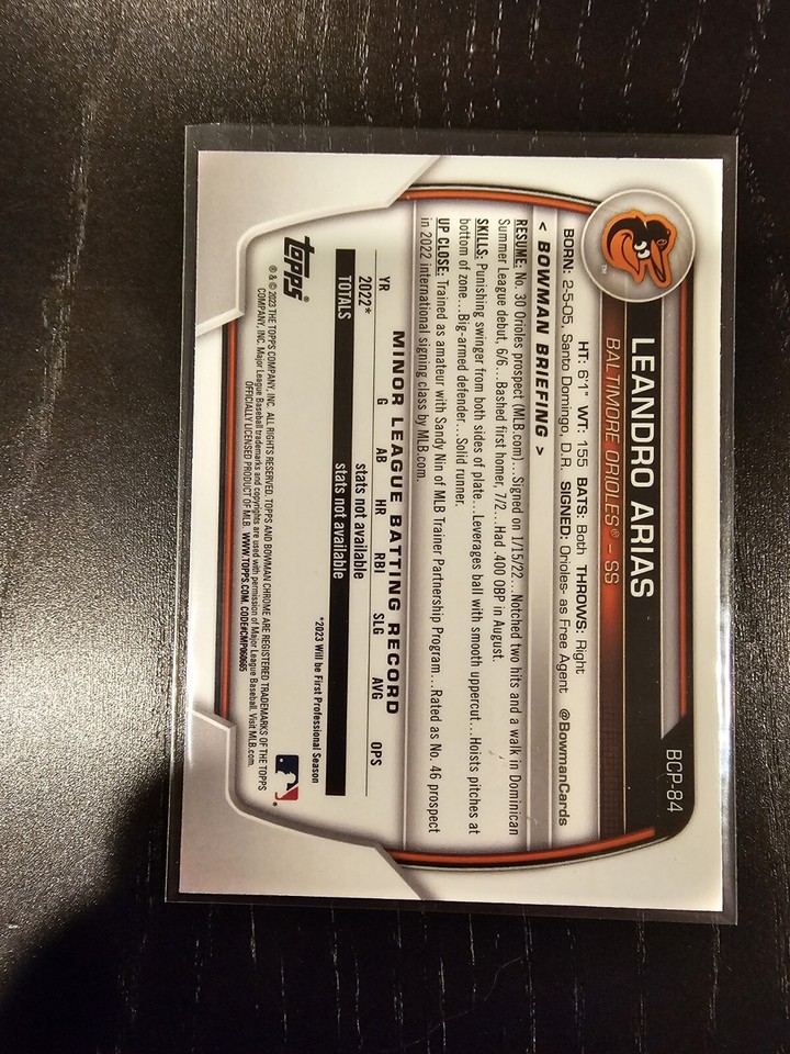 2023 BOWMAN 1ST Leandro Arias #BCP-84 BASEBALL Orioles Chrome Prospects | eBay