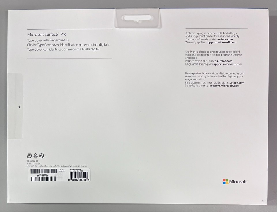 Microsoft Surface Pro 4 1755 Keyboard Type Cover With Fingerprint ID ...
