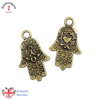 4 Large Antique Bronze Hamsa Hand Pendant Charms 41mm Protection Symbol ...